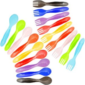 youngever 18 pcs plastic toddler utensils, plastic kids forks kids spoons, large size, top dishwasher safe, set of 9 in 9 rainbow colors