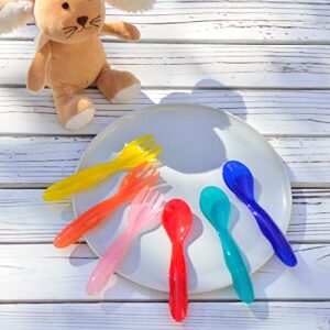 Youngever 18 Pcs Plastic Toddler Utensils, Plastic Kids Forks Kids Spoons, Large Size, Top Dishwasher Safe, Set of 9 in 9 Rainbow Colors