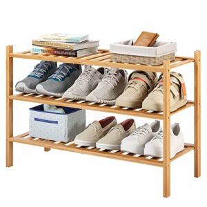 furshus 3-tier bamboo shoe rack for entryway, stackable | heavy duty | multi-function, free standing shoe racks for bedroom hallway closet