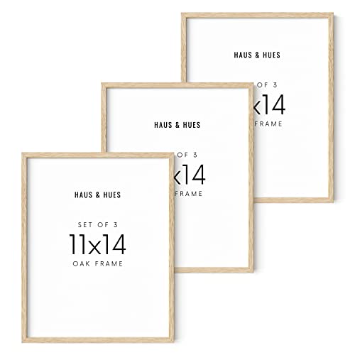 Haus and Hues 11"x14" Beige Oak Wood Frames Set of 3 - 11x14 Wood Frame, 11x14 Picture Frame Wood, 11x14 Frame 3 Pack, 11x14 Picture Frame Set of 3, Oak Wood Frame 11x14, 11 x 14 Frame Art, Art Frames, 11x14 Frame Set