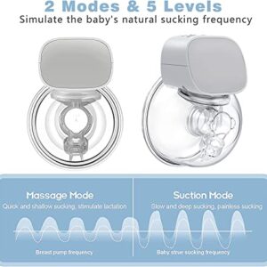 Wearable Breast Pump Hands Free, SINLEISI Portable Double Electric Breast Pump, Quiet Pain Free Strong Breastfeeding Pump Strong Suction with 2 Mode & 5 Levels, 24mm (2PCS) (Grey)