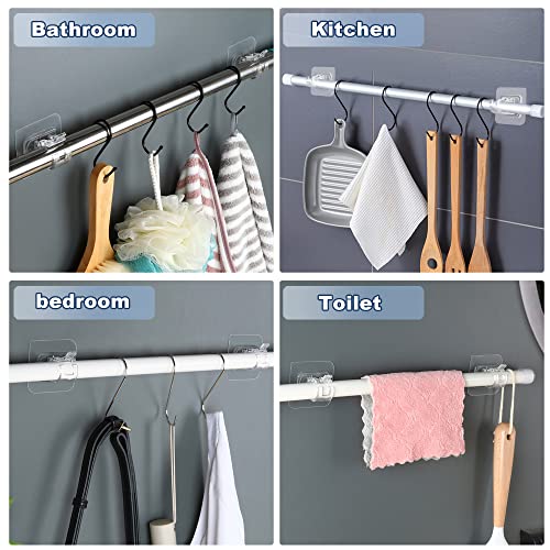 8PCS No Drill Curtain Rod Brackets No Drilling Self Adhesive Curtain Rod Holder Hooks Nail Free Adjustable Curtain Rod Hooks Curtain Hangers for Bathroom Kitchen Home Bathroom and Hotel (Transparent)