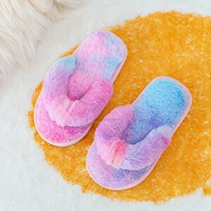 techcity Boys Girls Fuzzy Flip Flop Slippers Kids Cute Soft Comfy Open Toe Fluffy Slip On Thong Flat Sandals House Home Fur Slides Indoor Outdoor