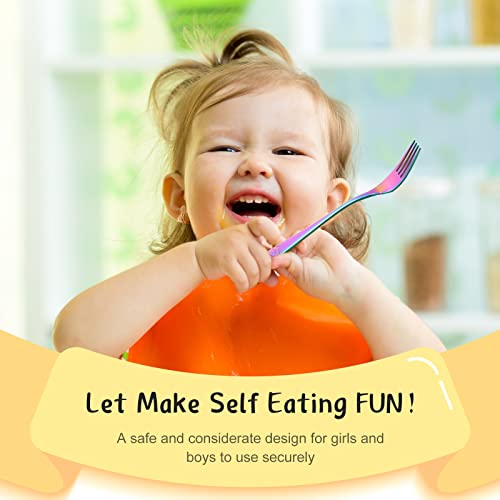 6 Pieces Kids Forks Rainbow Kids Cutlery Set Safe Children Forks Stainless Steel Small Kid Metal Forks Self Feeding Children Silverware Forks Kids Utensil Set for Kids Home and Preschools