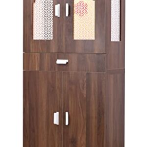 The Mandir Store Wooden Mandir with Doors Led Lights Storage Cabinet in Walnut Colour