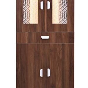 The Mandir Store Wooden Mandir with Doors Led Lights Storage Cabinet in Walnut Colour