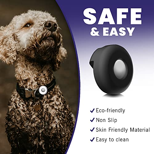 Piccy Airtag Dog Collar Holder 2-Pack - Small Waterproof Durable Elastic Silicone Case with Screen Protector & Wipes. Great for Tracking Cat with Apple Air Tag. Cute Pet Design