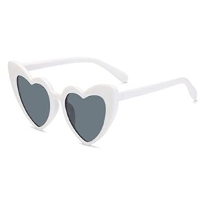 yoothink heart shaped sunglasses for women,vintage cat eye mod style retro kurt cobain glasses (white)