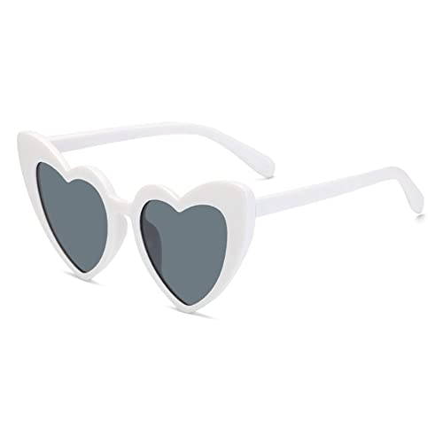 YooThink Heart Shaped Sunglasses for Women,Vintage Cat Eye Mod Style Retro Kurt Cobain Glasses (White)