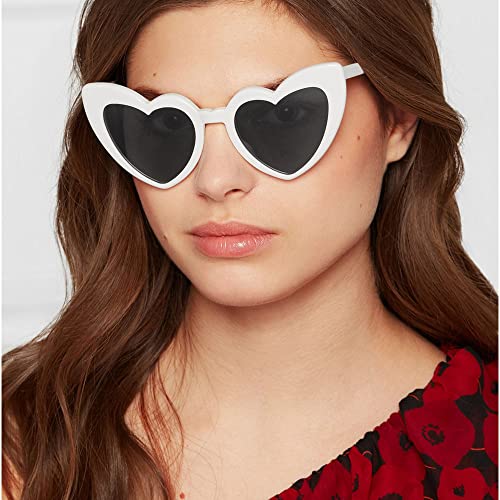 YooThink Heart Shaped Sunglasses for Women,Vintage Cat Eye Mod Style Retro Kurt Cobain Glasses (White)