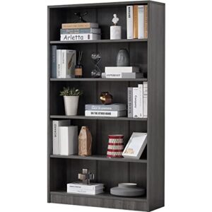 farini grey bookshelf for bedroom 5 shelf office bookcase 60 inches tall modern wood bookshelf for living room 5 tier wide manga bookshelf library bookcase