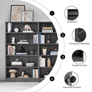 Farini Grey Bookshelf for Bedroom 5 Shelf Office Bookcase 60 Inches Tall Modern Wood Bookshelf for Living Room 5 Tier Wide Manga Bookshelf Library Bookcase