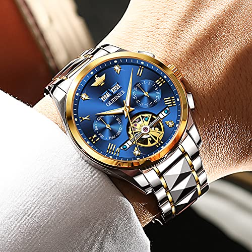 OUPINKE Mens Automatic Watches Diamond Skeleton Self Winding Luxury Dress Wrist Watch Sapphire Crystal Tungsten Steel Luminous Waterproof