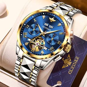 OUPINKE Mens Automatic Watches Diamond Skeleton Self Winding Luxury Dress Wrist Watch Sapphire Crystal Tungsten Steel Luminous Waterproof