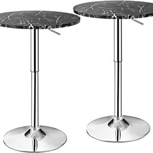 Byroce Round Bar Table, Cocktail Table Height Adjustable with 360° Swivel Top, Silver Leg & Base, High Pub Table for Bistro, Parties, Café, Kitchen and Dining Room (2, Black)