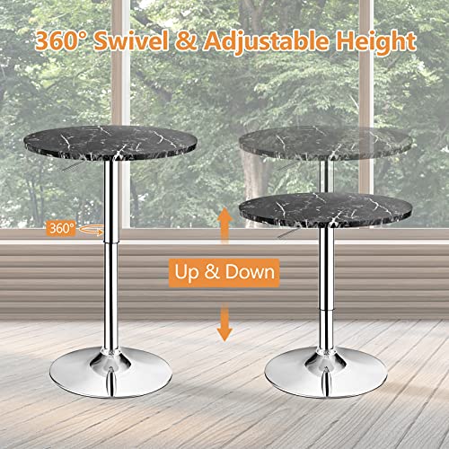 Byroce Round Bar Table, Cocktail Table Height Adjustable with 360° Swivel Top, Silver Leg & Base, High Pub Table for Bistro, Parties, Café, Kitchen and Dining Room (2, Black)