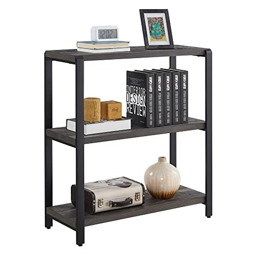 EXCEFUR Bookshelf and Bookcase, 3 Tier Vintage Shelf for Office, Rustic Wood and Metal Book Shelves, Grey