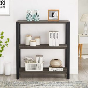 EXCEFUR Bookshelf and Bookcase, 3 Tier Vintage Shelf for Office, Rustic Wood and Metal Book Shelves, Grey