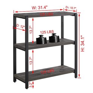 EXCEFUR Bookshelf and Bookcase, 3 Tier Vintage Shelf for Office, Rustic Wood and Metal Book Shelves, Grey