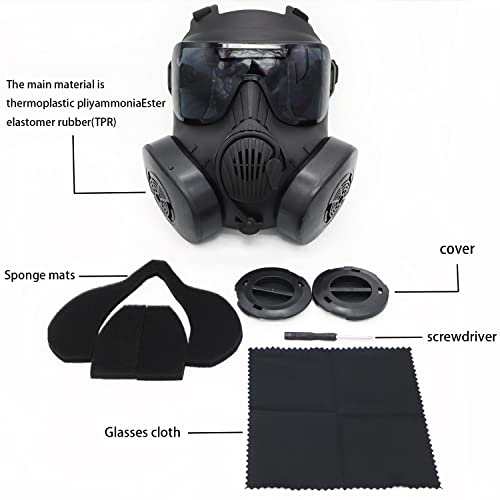 M50 Airsoft Mask Tactical Full Face Eye Protection Goggles Skull with Filter Fans Outdoor Sport CS Protective Paintball Eye Protection Gas Mask (Black)