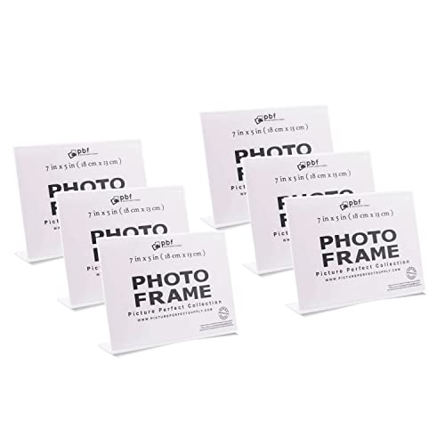 Photo Booth Frames - 7x5 Inch Clear Acrylic Display, Slanted Back 7x5 Horizontal Picture or Display Plastic Sign Holder with Inserts - 6 pack