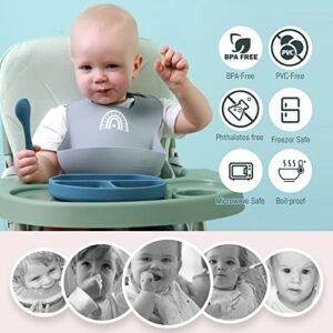 Silicone Bibs for Babies 2 Pack, BPA Free Waterproof Soft Adjustable Fit Silicone Bibs for Babies & Toddlers Easily Wipe Clean Newborn Baby Silicone Bibs (Boys Rainbow)