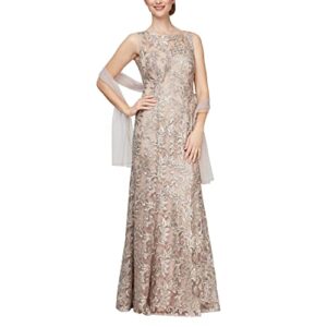 alex evenings women's petite long sleeveless dress with shawl, champagne, 8p