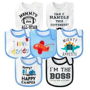 2ooya 7pcs cotton waterproof baby bibs adjustable hook loop closure infant bib unisex blue newborn babies infant food bibs keepsake baby gift for drooling feeding eating teething, 6-12 months