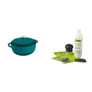 lodge ec6d38 enameled cast iron dutch oven, 6-quart, lagoon and enameled cast iron & ceramic stoneware care kit