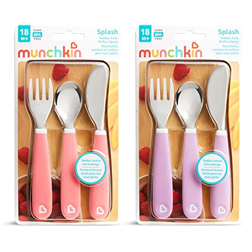 Munchkin Splash Toddler Dining Set - Includes Divided Plates, Bowls and Utensils, 10pc Set, Pink/Purple