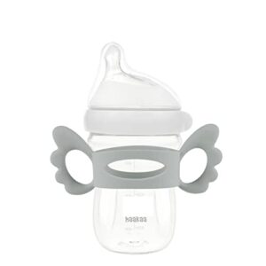 haakaa gen.3 glass baby bottle handle - silicone baby bottle cover | wide neck bottle grip for 0m+ 6m+breastfeeding babies - grey