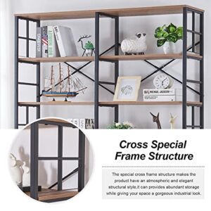 HOMISSUE Double Wide 7-Tier Bookshelf,Industrial Bookcases with Metal Frame,Open Large Storage Bookshelves,Wood and Metal Tall Display Shelves for Living Room Office,Rustic Brown