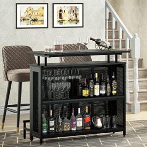 Tribesigns Home Bar Unit, 3 Tier Liquor Bar Table with Stemware Racks and Wine Storage Shelves, Wine Bar Cabinet Mini Bar for Home Kitchen Pub (Black)