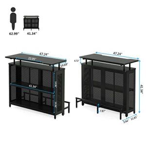 Tribesigns Home Bar Unit, 3 Tier Liquor Bar Table with Stemware Racks and Wine Storage Shelves, Wine Bar Cabinet Mini Bar for Home Kitchen Pub (Black)