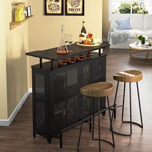 Tribesigns Home Bar Unit, 3 Tier Liquor Bar Table with Stemware Racks and Wine Storage Shelves, Wine Bar Cabinet Mini Bar for Home Kitchen Pub (Black)