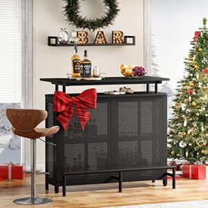 Tribesigns Home Bar Unit, 3 Tier Liquor Bar Table with Stemware Racks and Wine Storage Shelves, Wine Bar Cabinet Mini Bar for Home Kitchen Pub (Black)