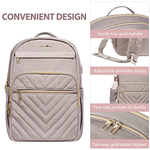 VANKEAN 15.6 Inch Laptop Backpack for Women Work Laptop Bag Fashion with USB Port, Waterproof Backpacks Stylish Travel Bags Casual Daypacks for College, Business, Light Dusty Pink