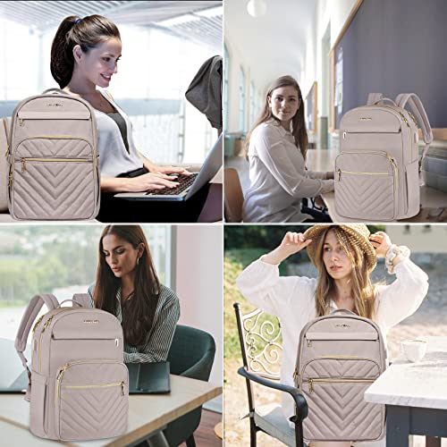 VANKEAN 15.6 Inch Laptop Backpack for Women Work Laptop Bag Fashion with USB Port, Waterproof Backpacks Stylish Travel Bags Casual Daypacks for College, Business, Light Dusty Pink