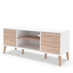 Gdvsclr TV Stand, TV Console Media Cabinet with Push Up Open Doors and Cable Collection Holes for TVs Up to 60 Inch Flat Screen for Living Room Bedroom, White + Oak