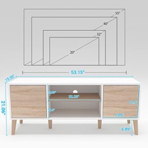 Gdvsclr TV Stand, TV Console Media Cabinet with Push Up Open Doors and Cable Collection Holes for TVs Up to 60 Inch Flat Screen for Living Room Bedroom, White + Oak