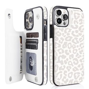 ucolor flip leather wallet case card holder compatible with iphone13 pro max 13 pm 6.7" women and girls with card holder kickstand (beige leopard)