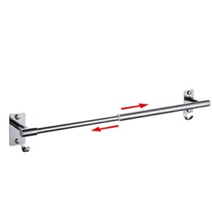 QMLALA Adjustable Towel Bar, Stainless Steel 14.5-23.6 Inches Towel Rack, Bathroom Kitchen Wall Shelf Expandable Hand Holder Towel Rod with Hooks Adhesive - Chrome