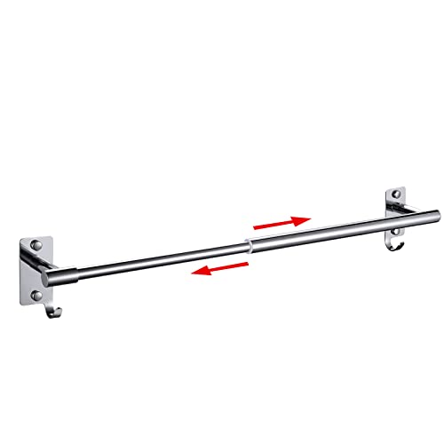 QMLALA Adjustable Towel Bar, Stainless Steel 14.5-23.6 Inches Towel Rack, Bathroom Kitchen Wall Shelf Expandable Hand Holder Towel Rod with Hooks Adhesive - Chrome