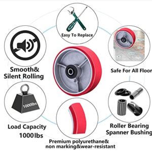 5"X 2" Heavy Duty Casters Wheels - Industrial Caster Wheels Polyurethane Caster Wheel with Strong Load-Bearing Capacity 4000 LB, Heavy Duty casters Wheel -Set of 4, Widely Used in Tool Box,Trail Jack