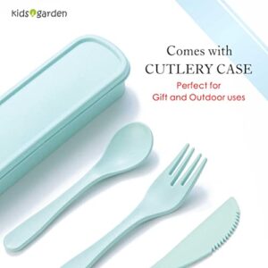 Kids garden Car Plate 8Pcs/Set Bamboo Children Dinnerware Sets - Dishwasher/Microwave Safe Includes Cutlery, Beautiful Plate, Separable Bowls & Cup Happy MealTime, Light Green, YK-001