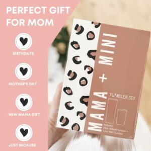 Mama and Mini Tumbler Set - Insulated Stainless Steel, Spill Proof with Straw, Dishwasher Safe. Tumbler. Toddler Mugs. Mommy Me Accessories, 20oz 12oz (Blush Pink Leopard Print), 2 Piece Assortment