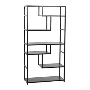 household essentials black oak geometric tall open book shelf | mid century modern shelves