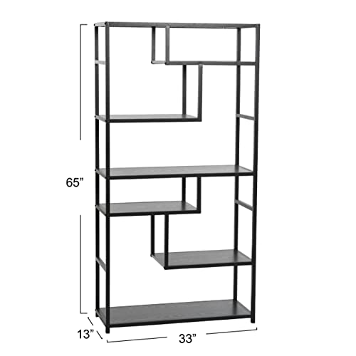 Household Essentials Black Oak Geometric Tall Open Book Shelf | Mid Century Modern Shelves