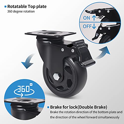 5 Inch Caster Wheels with Brake 2200lbs,Heavy Duty Casters Set of 4,Swivel Plate Casters with Double Ball Bearings,Premium PVC Furniture Caster Wheels for Carts,Workbench(Hardware Included)