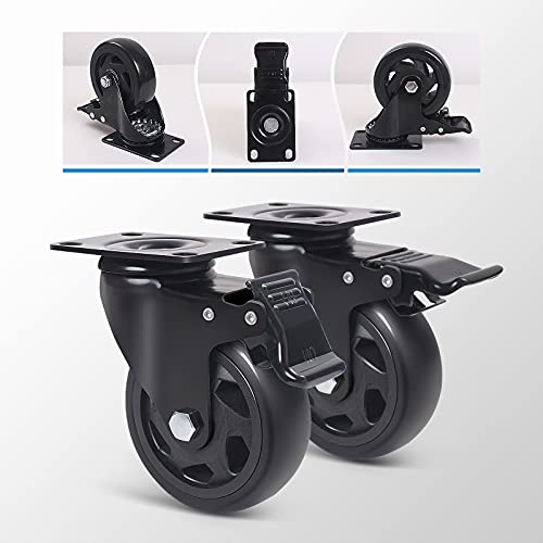 5 Inch Caster Wheels with Brake 2200lbs,Heavy Duty Casters Set of 4,Swivel Plate Casters with Double Ball Bearings,Premium PVC Furniture Caster Wheels for Carts,Workbench(Hardware Included)